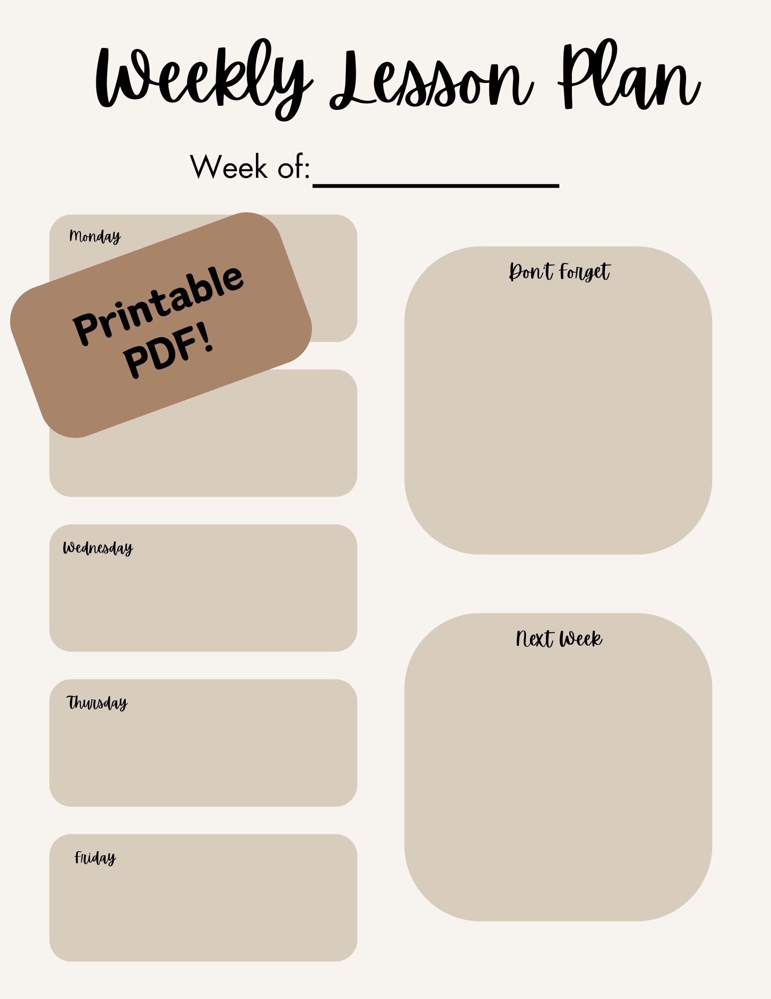 Weekly Lesson Plan Printable | Digital Download | PDF Download ...