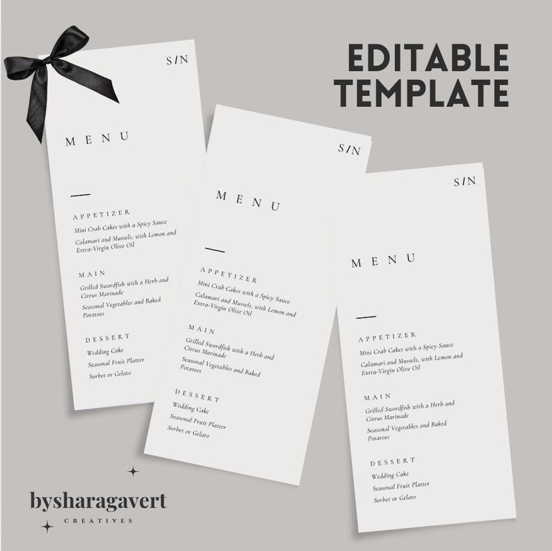 Modern Wedding Menu Template,wedding Monogram Menu, Custom Wedding Menu ...