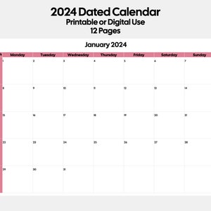 2024 Monthly Calendar With Monday Start, Dated, Printable or Digital ...