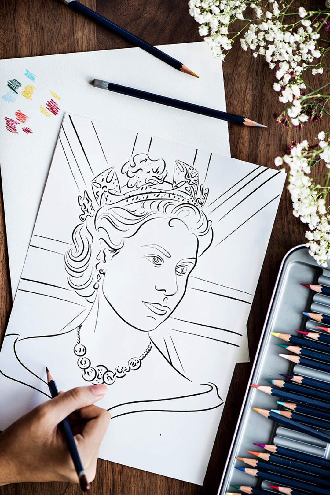Queen Elizabeth II Line Art Coloring Page Decoration Art - Etsy