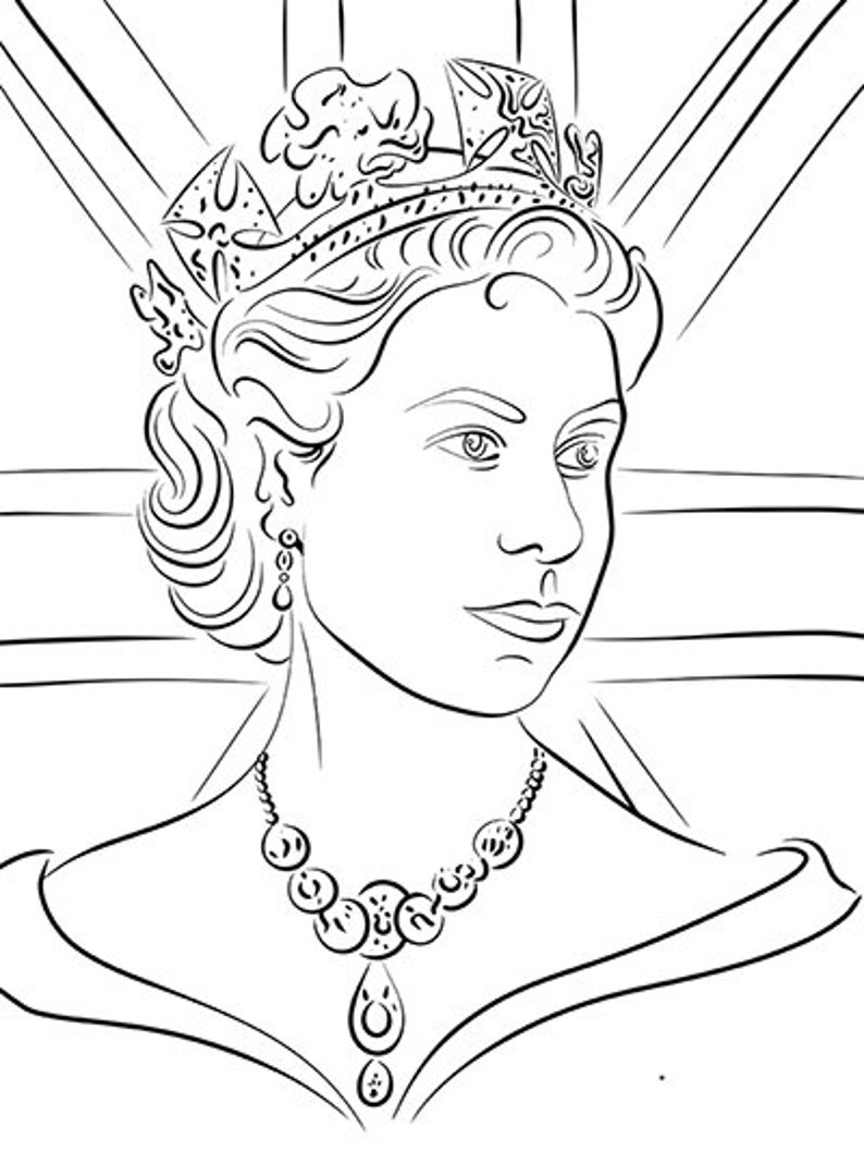 Queen Elizabeth II Line Art Coloring Page Decoration Art - Etsy