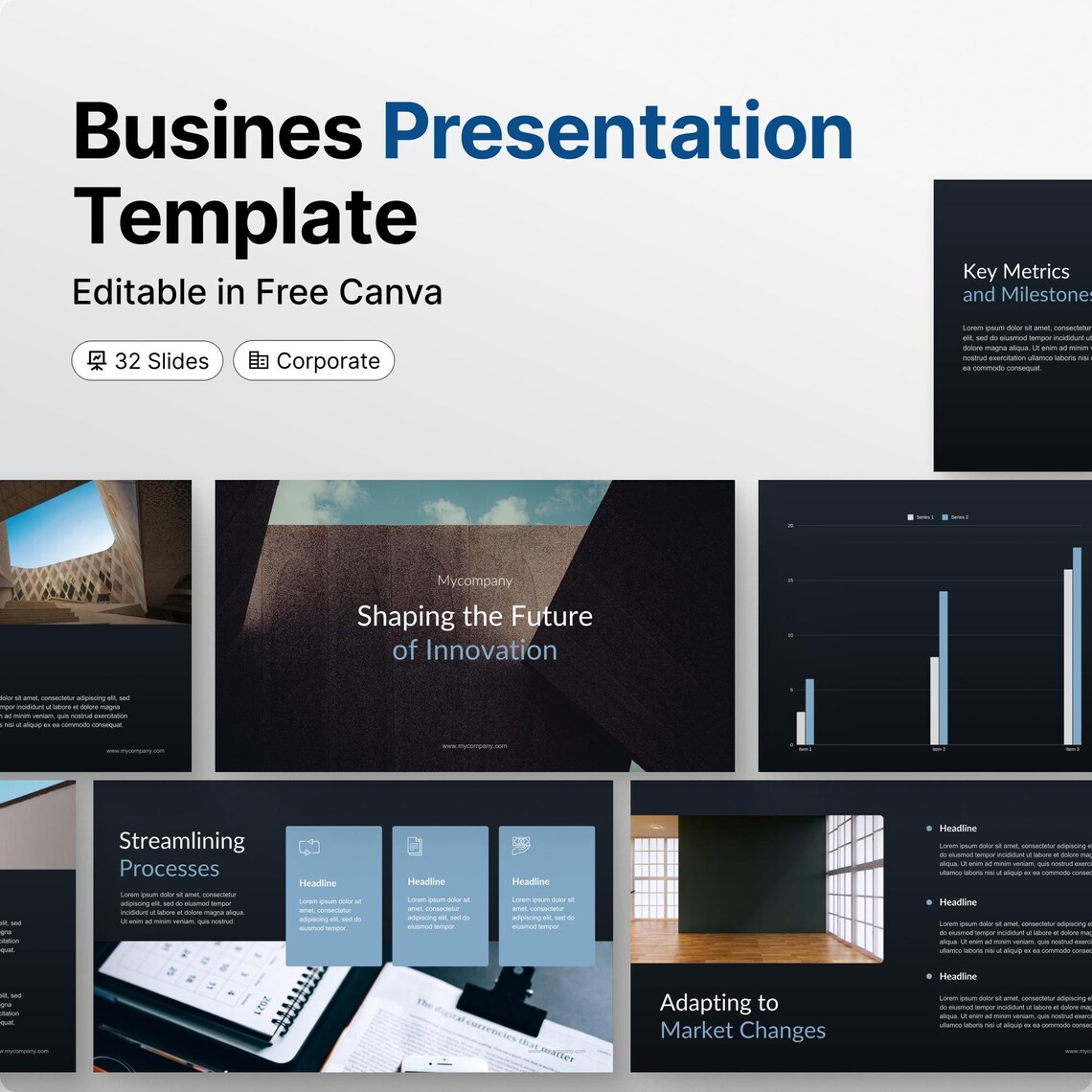 Business Presentation Canva Template, Dark Blue Presentation, Pitch ...