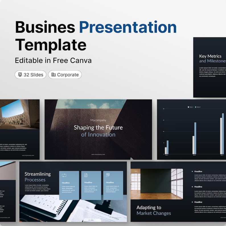Business Presentation Canva Template, Dark Blue Presentation, Pitch ...