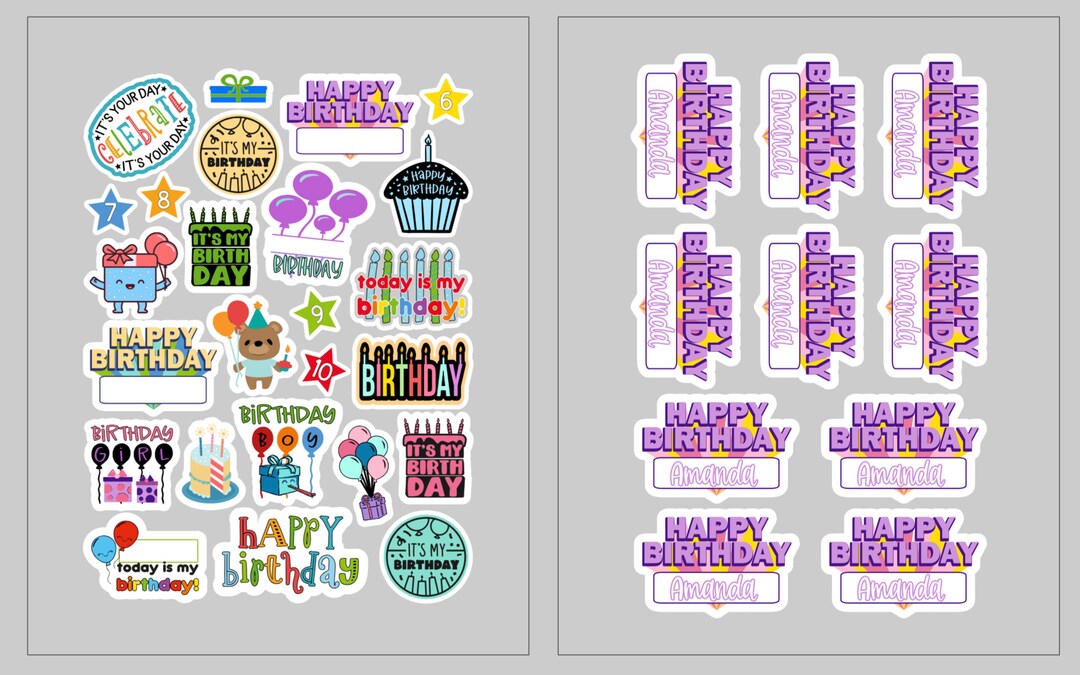 35 Customisable Happy Birthday Labels Printed in Vibrant Colours on ...
