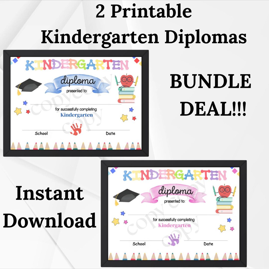 Kindergarten Diploma Printable – Pink & Blue Bundle | Homeschool ...