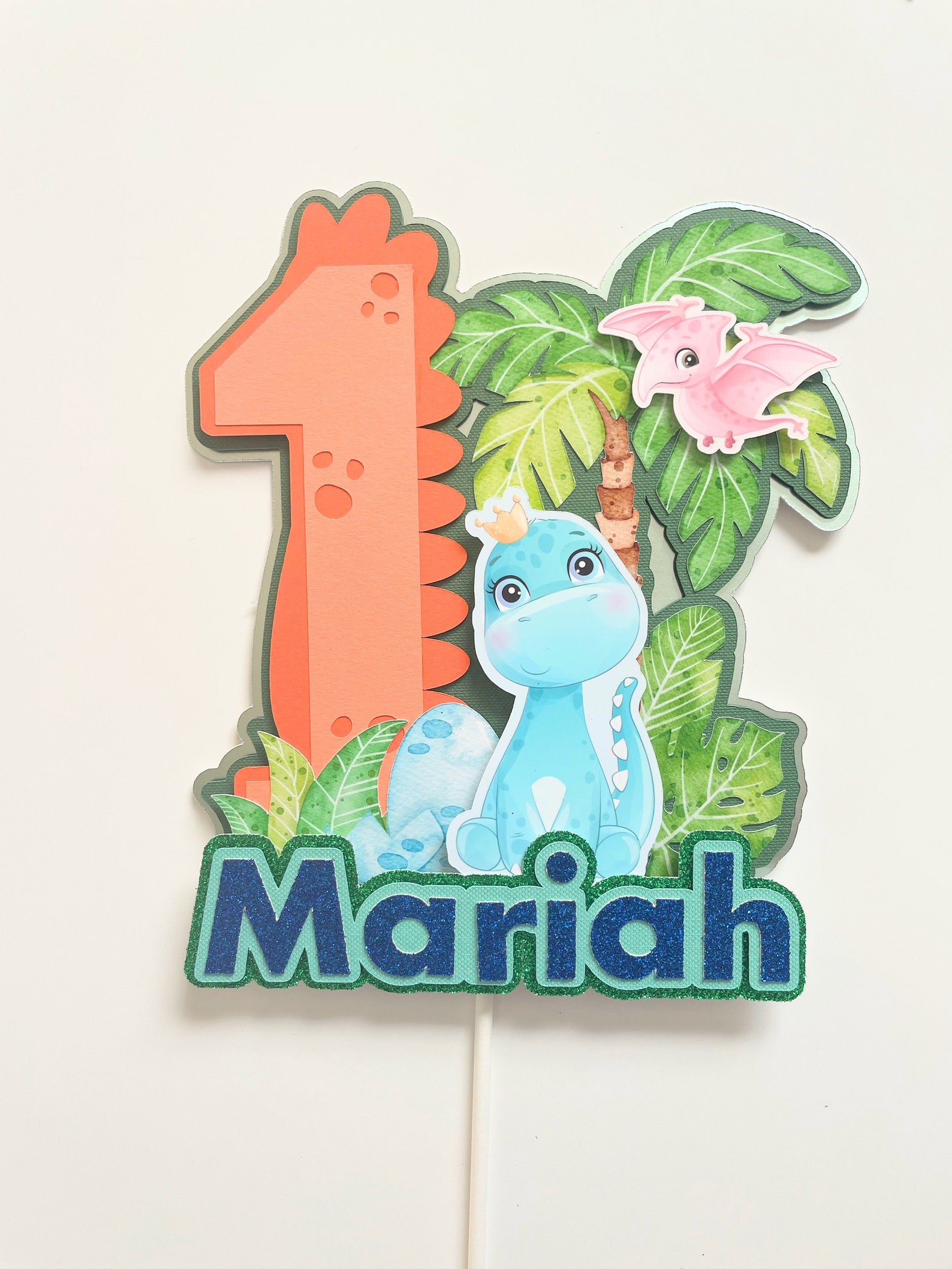 Onederful Dino Cake Topper in Green and Orange for Dinosaurs Birthday ...