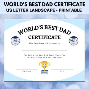Best Dad Ever Certificate, Number One Dad and World's Best Dad Award ...