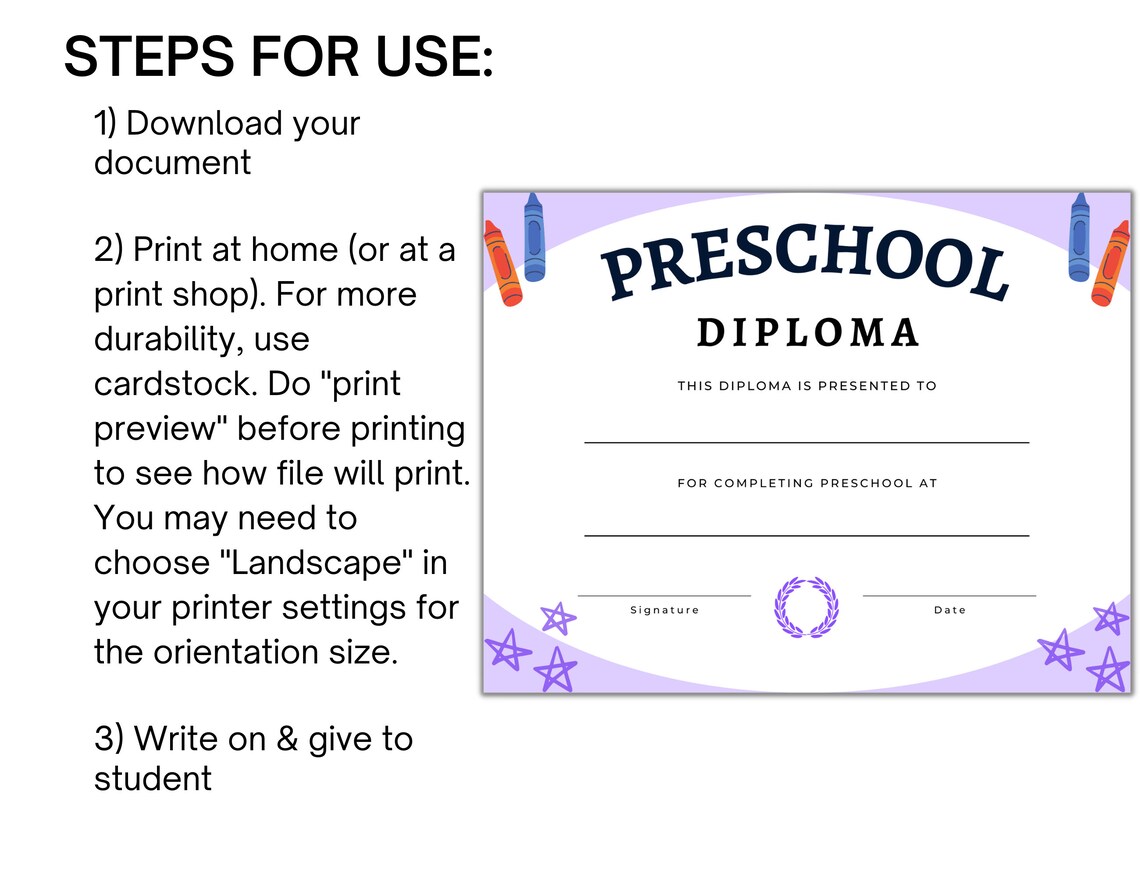 Fillable Preschool Diploma Printable Template for Preschool Graduation ...