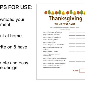 Thanksgiving Think Fast Game, Thanksgiving Printable Game, Holiday ...