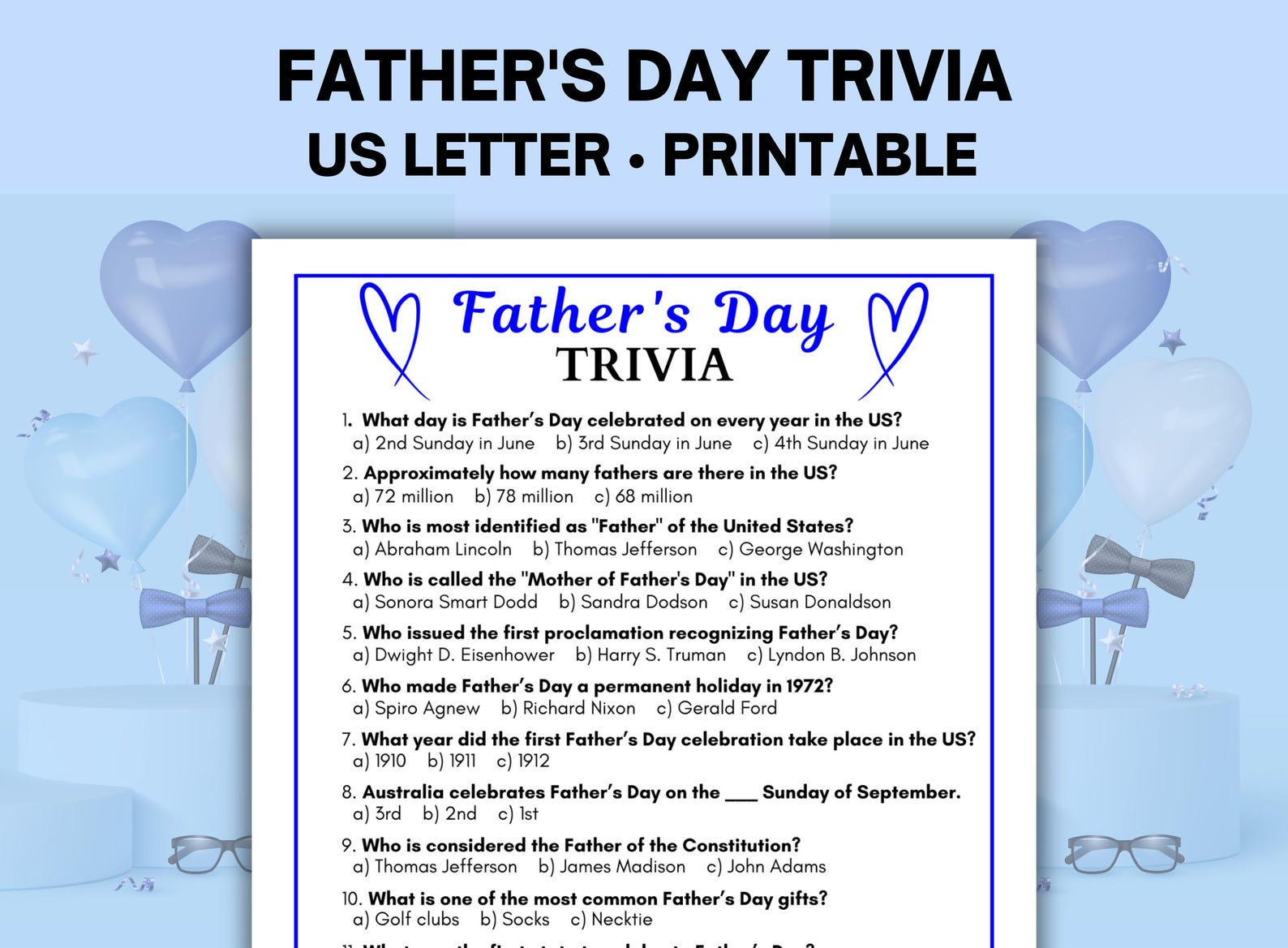 Father's Day Trivia, Dad Trivia, Father's Day Quiz Brunch Game ...