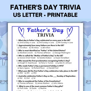 Father's Day Trivia, Dad Trivia, Father's Day Quiz Brunch Game ...