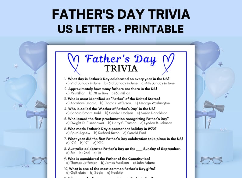 Father's Day Trivia, Dad Trivia, Father's Day Quiz Brunch Game ...