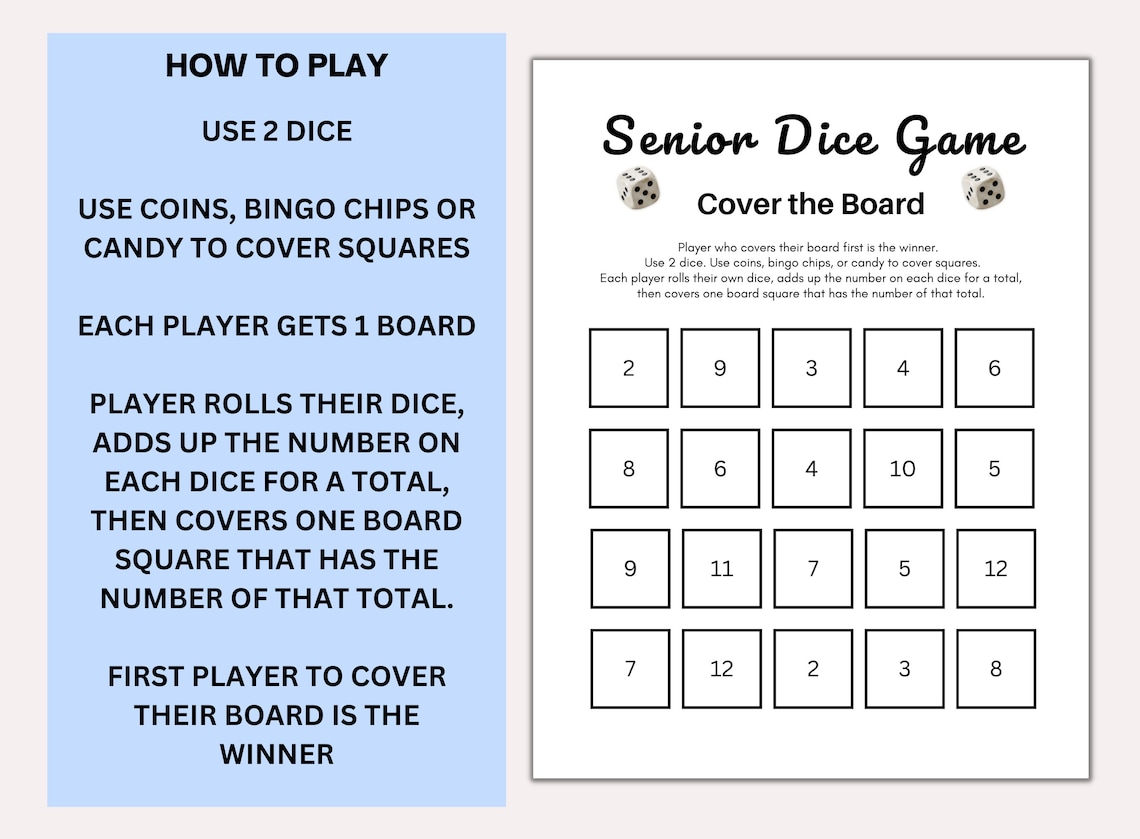 Senior Dice Game, Printable Games for Seniors, Retirement Games ...