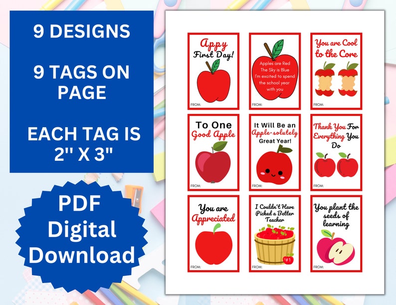 Apple Teacher Tag, First Day of School and Back to School Teacher Gift ...