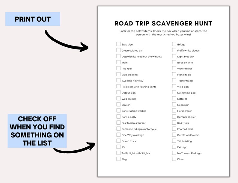Road Trip Scavenger Hunt, Adults and Kids Games Road Trip Printables ...
