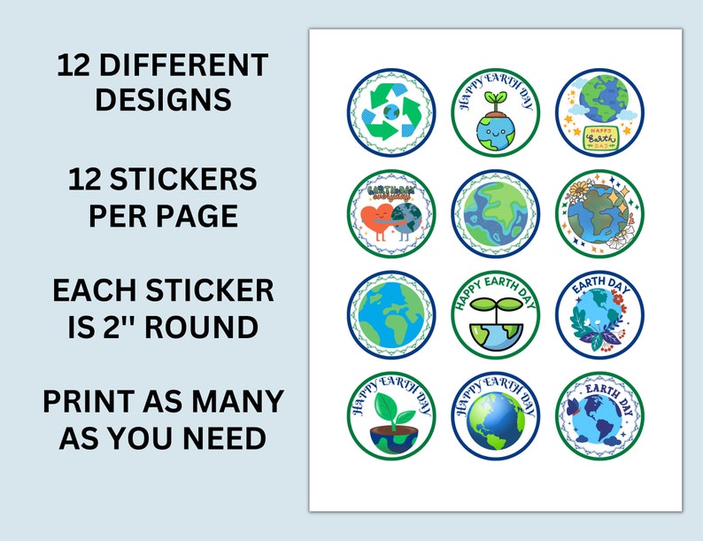 Earth Day Stickers Printable Earth Stickers, Planet Sticker, Earth Day ...