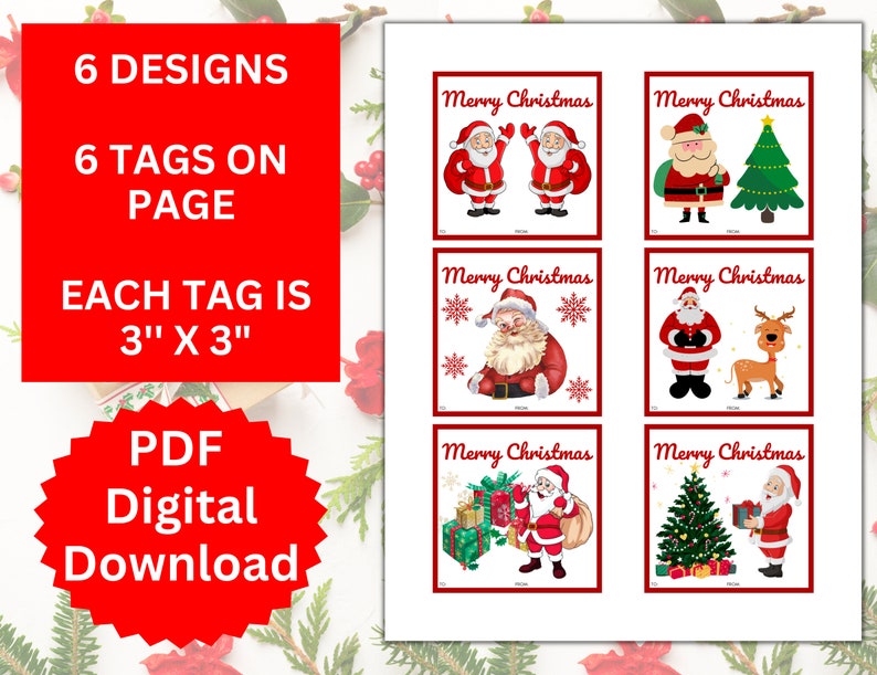 Santa Gift Tags, Printable Christmas Gift Tags, Merry Christmas Tags ...