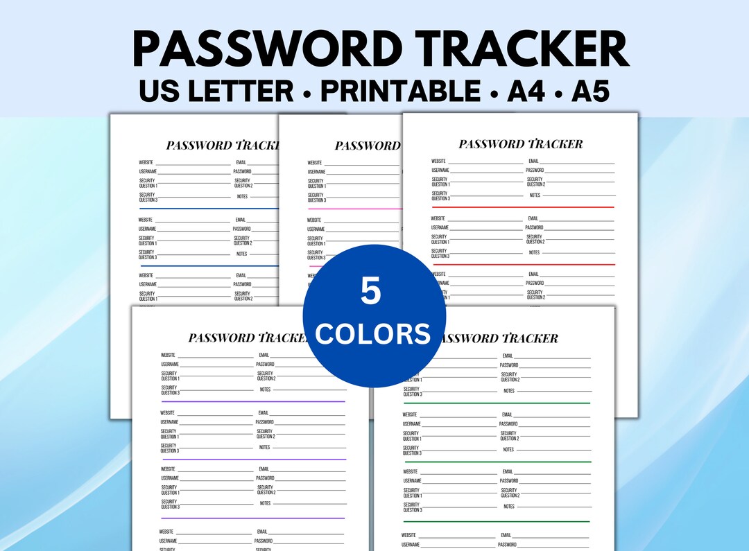 Password Tracker Printable Password Keeper Organizer Log Etsy