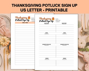 Thanksgiving Potluck Sign up Sheet Printable, Food Sign up Sheet ...