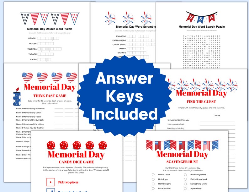 Memorial Day Games, Find the Guest Game, Memorial Day Scavenger Hunt ...