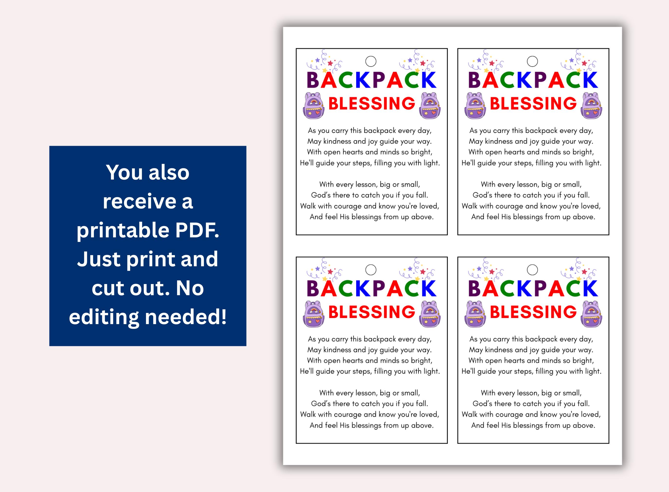 Backpack Blessing Tags Editable, Bless This Backpack, Christian ...