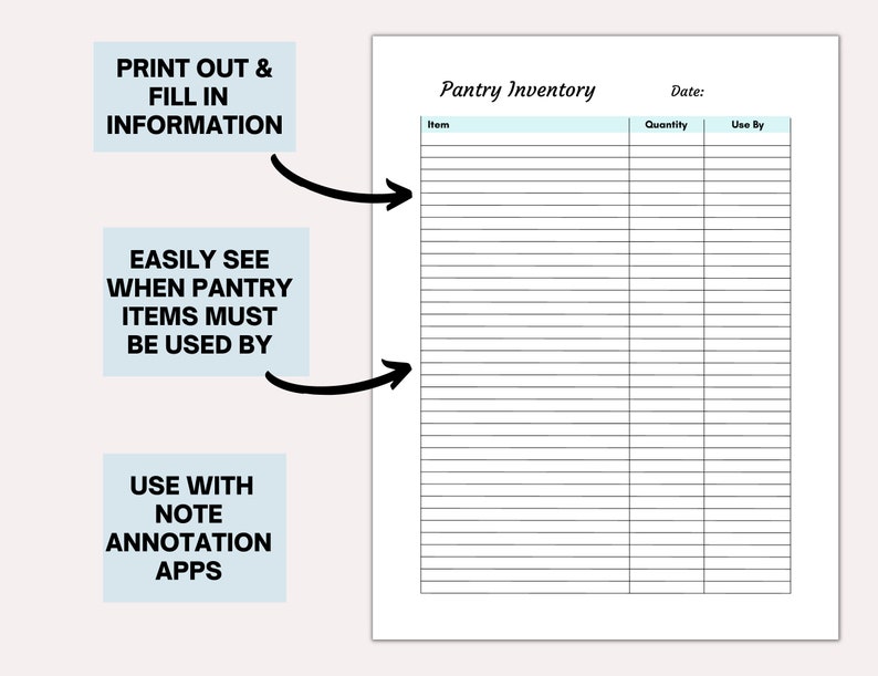 Pantry Inventory Sheet Printable, Food and Kitchen Inventory, Pantry ...