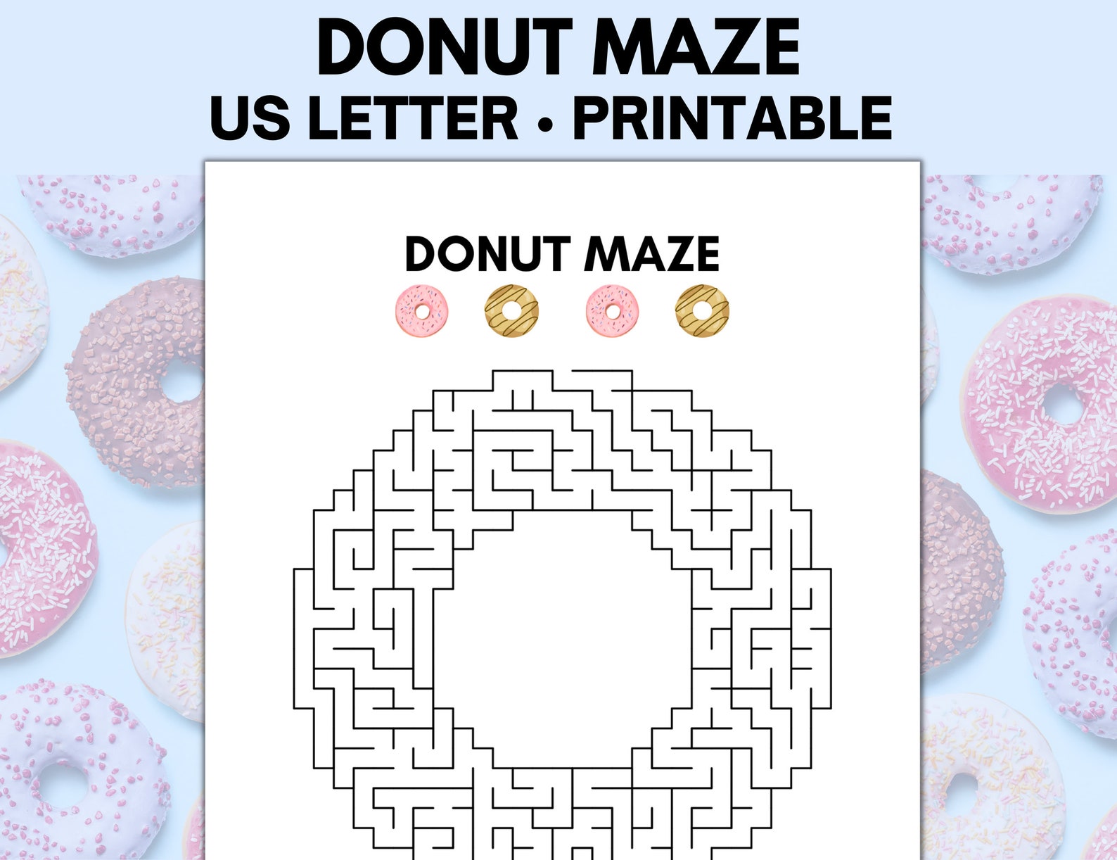 Donut Maze, Doughnut Maze Printables, Donut Birthday Party Game, Donut ...