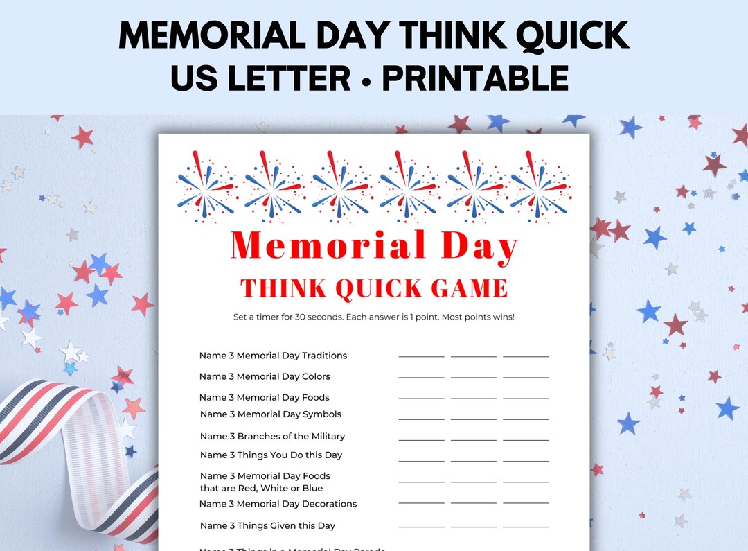 Memorial Day Think Quick Game, Memorial Day Games, Ice Breaker Games ...
