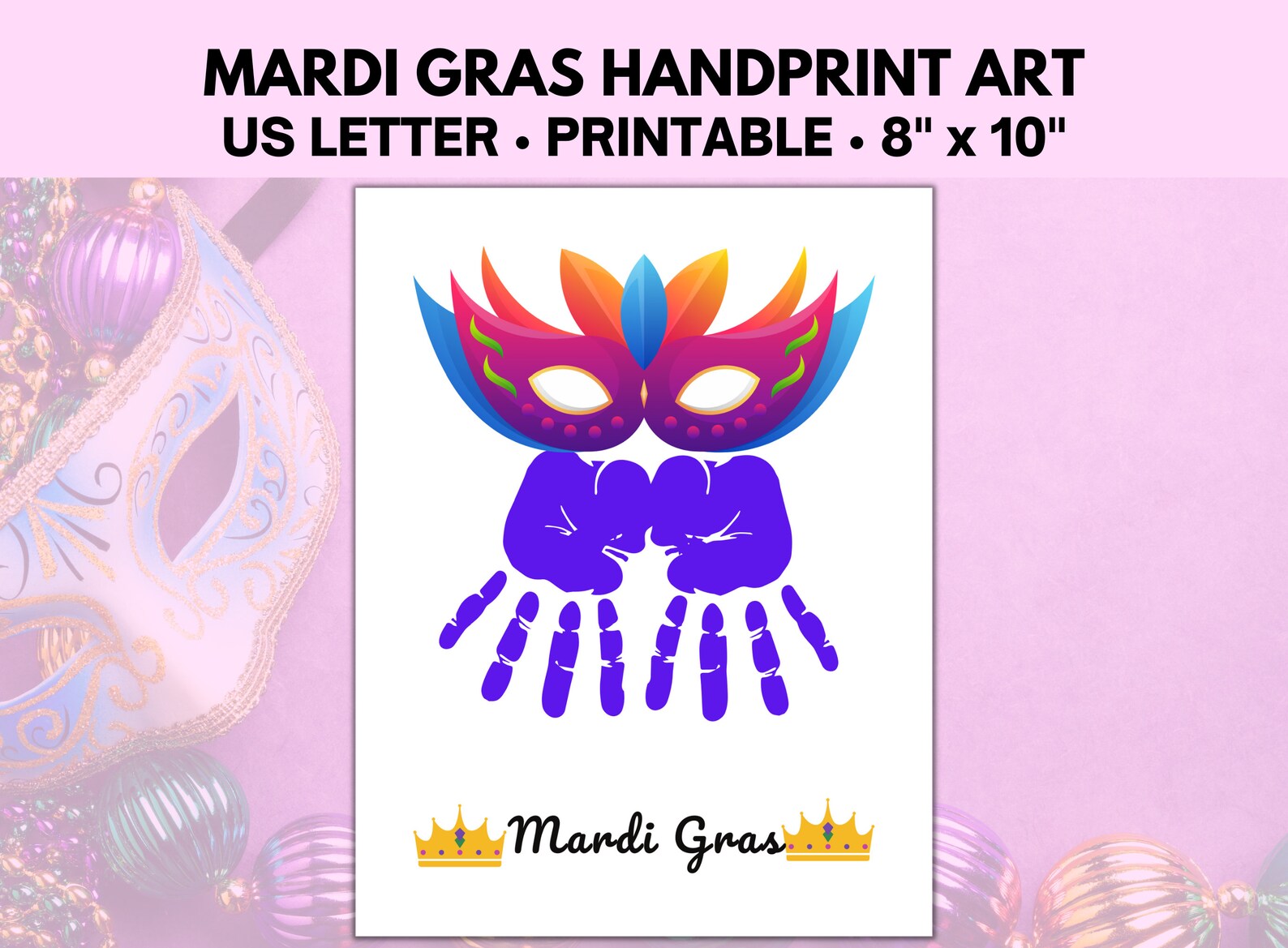 Mardi Gras Handprint Art, Mardi Gras Printable, Handprint Craft ...