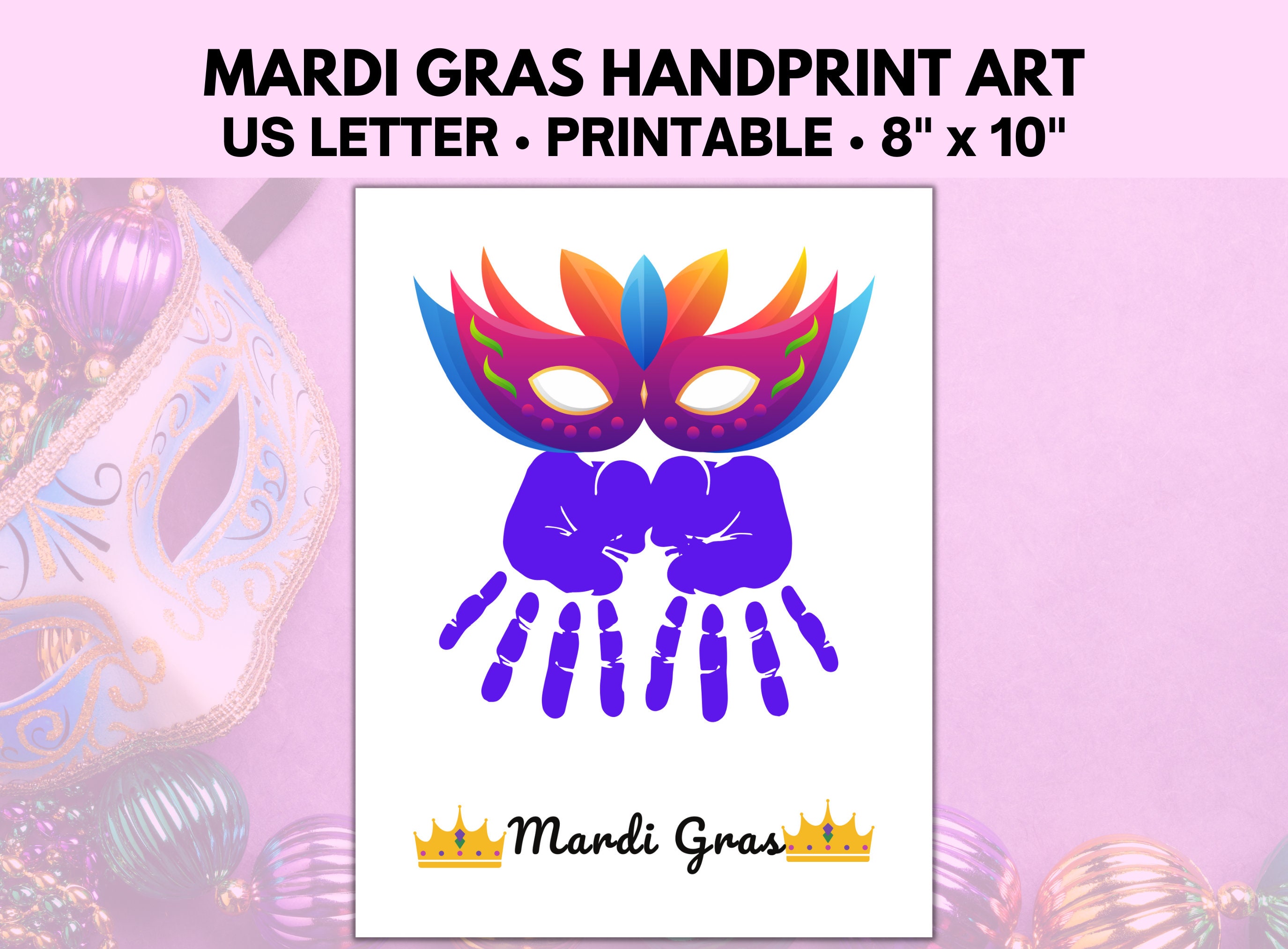 Mardi Gras Handprint Art, Mardi Gras Printable, Handprint Craft ...