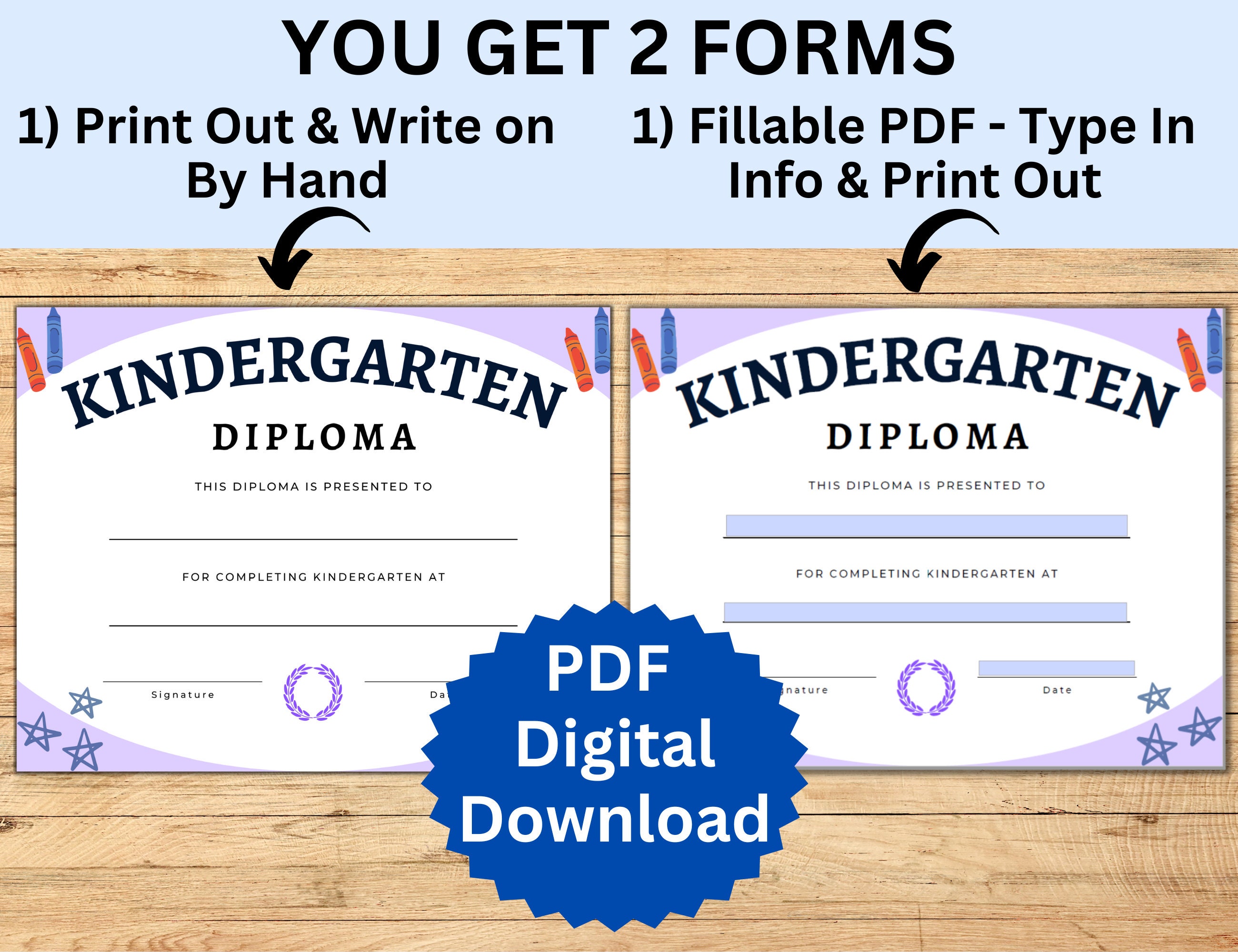 Fillable Kindergarten Diploma Printable Template, Personalized Diploma ...