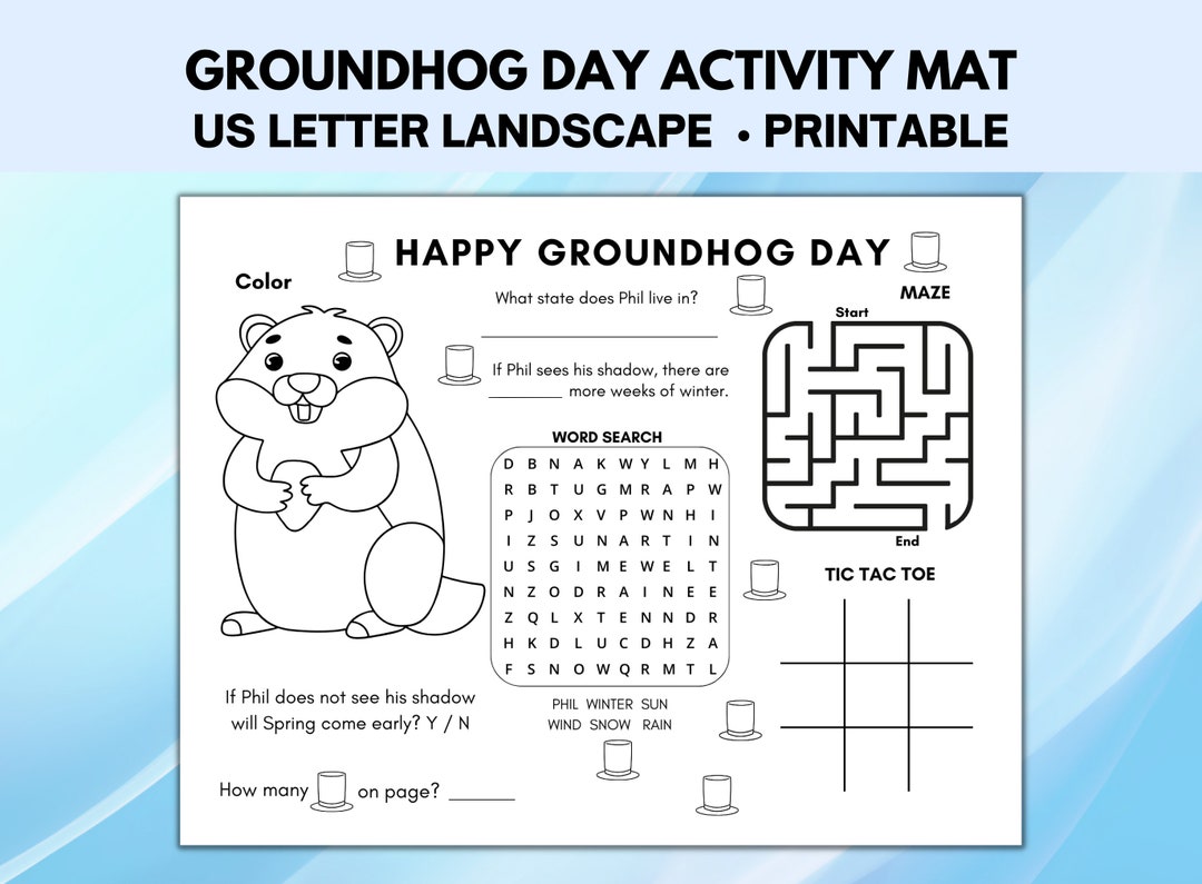 Groundhog Day Activity Placemat, Groundhog Day Games, Groundhog ...