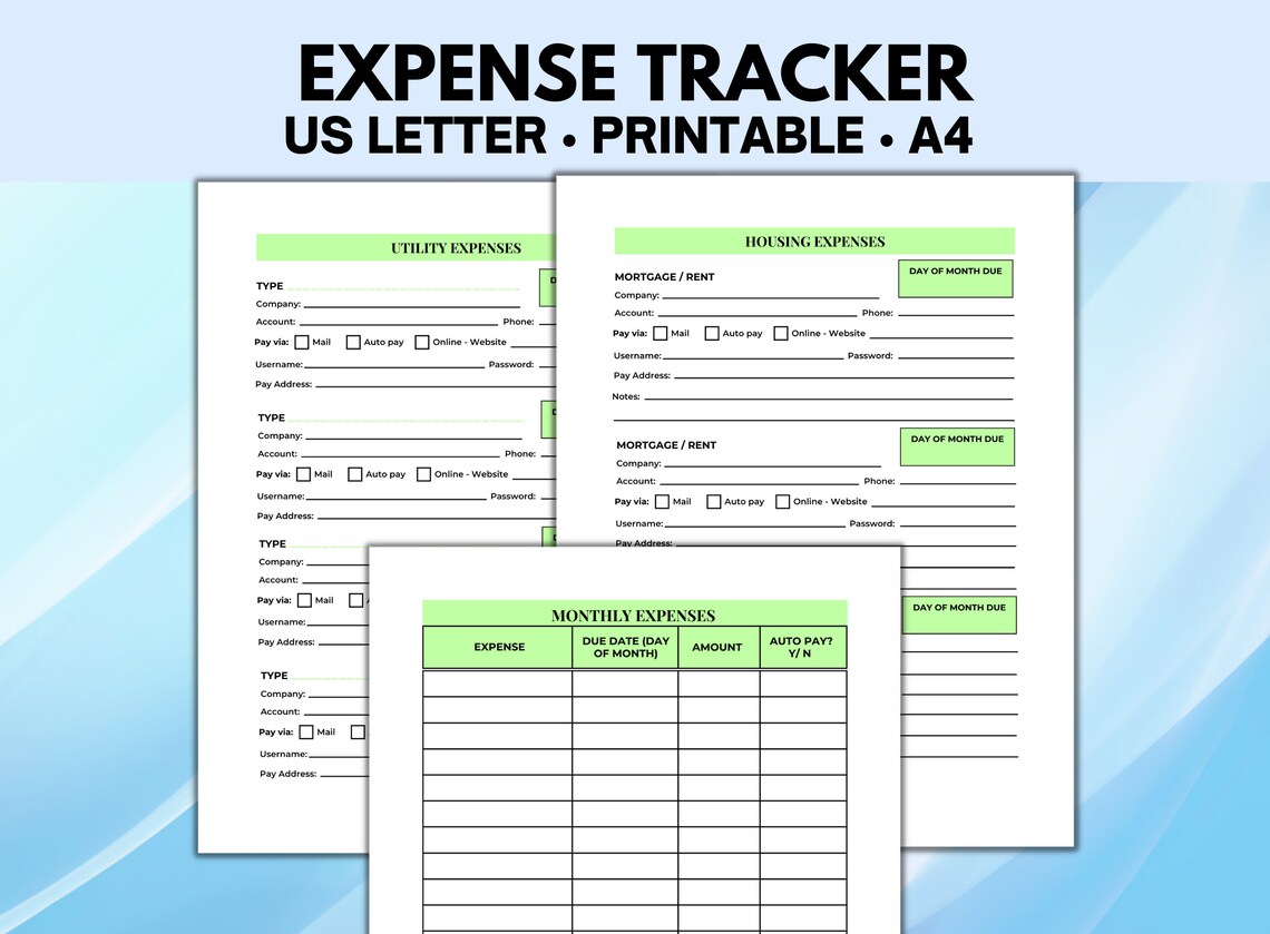 Expense Tracker Printable, Monthly Bill Tracker, Bill Payment Tracker ...