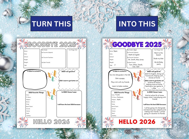 New Year's Resolution and End of Year Reflection for Kids, 2025 Year in ...