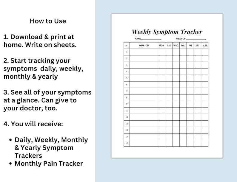 Symptom Tracker Printable, Chronic Illness Symptom Tracker and Medical ...