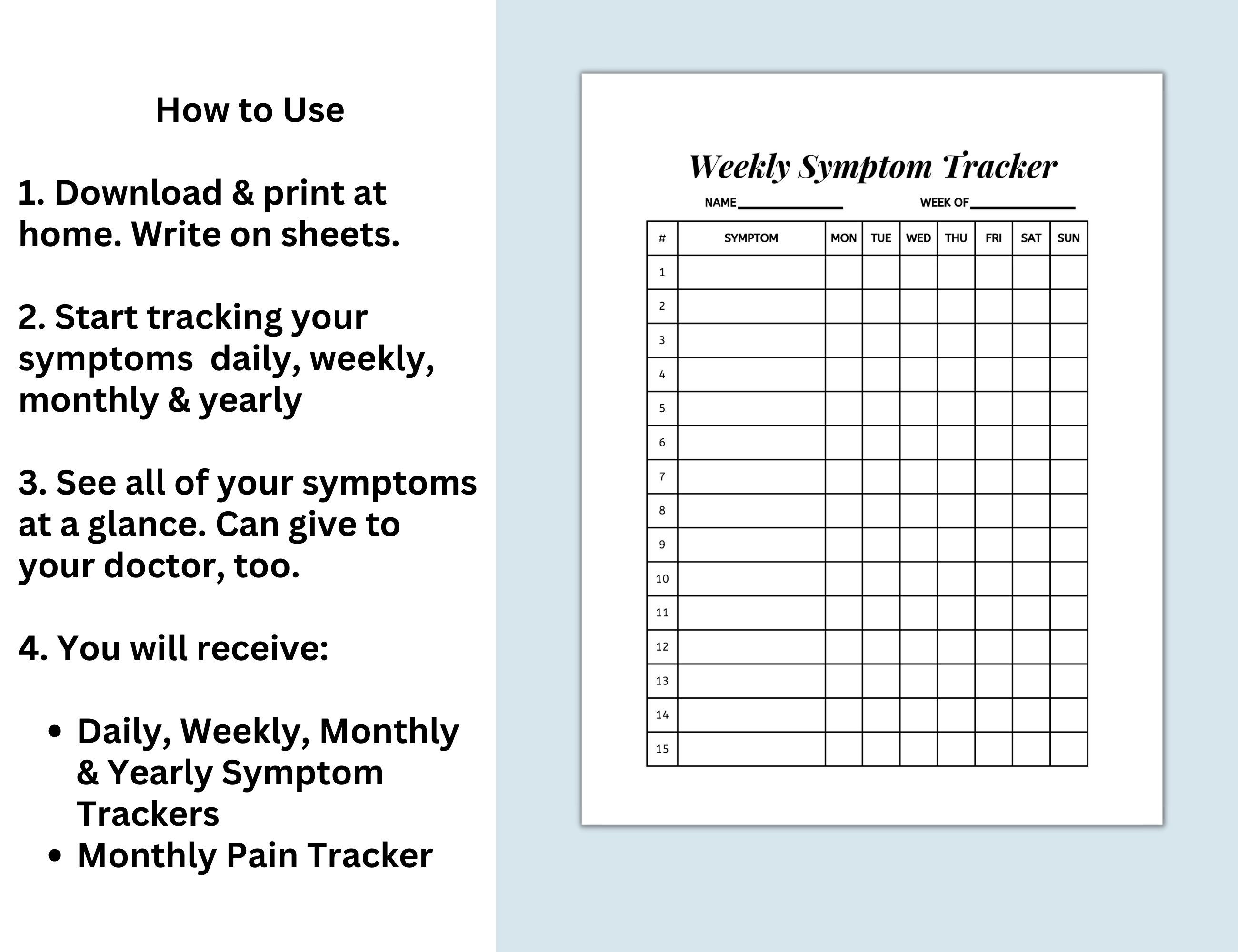 Symptom Tracker Printable, Chronic Illness Symptom Tracker and Medical ...