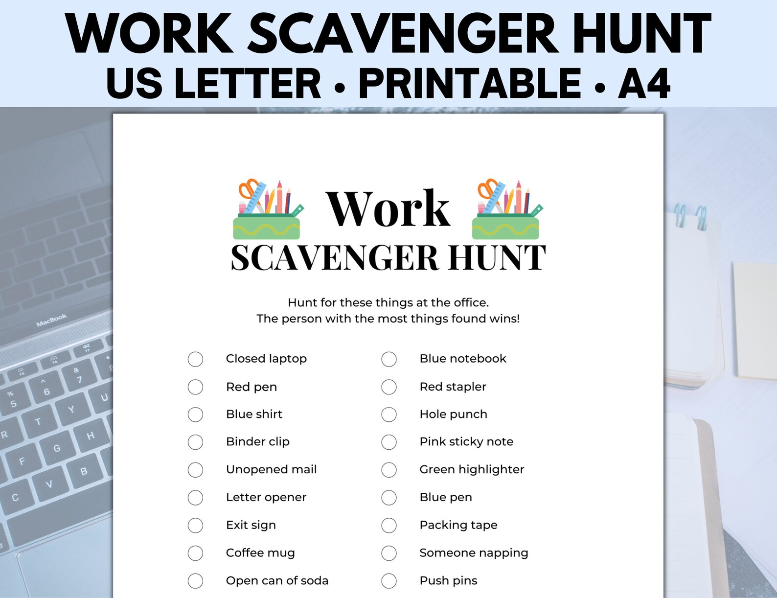 Work Scavenger Hunt for Adults, Office Party Games, Team Building Games ...