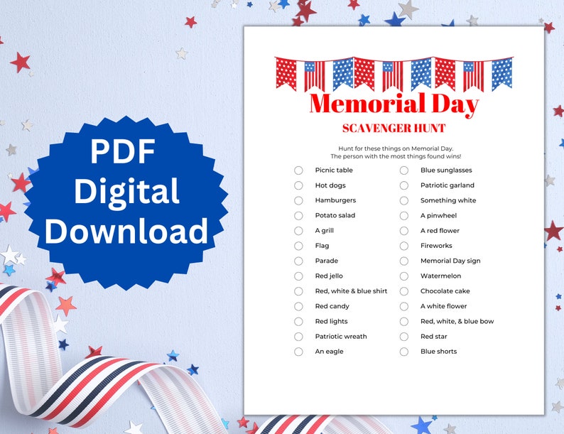 Memorial Day Scavenger Hunt for Kids and Adults, Treasure Hunt ...