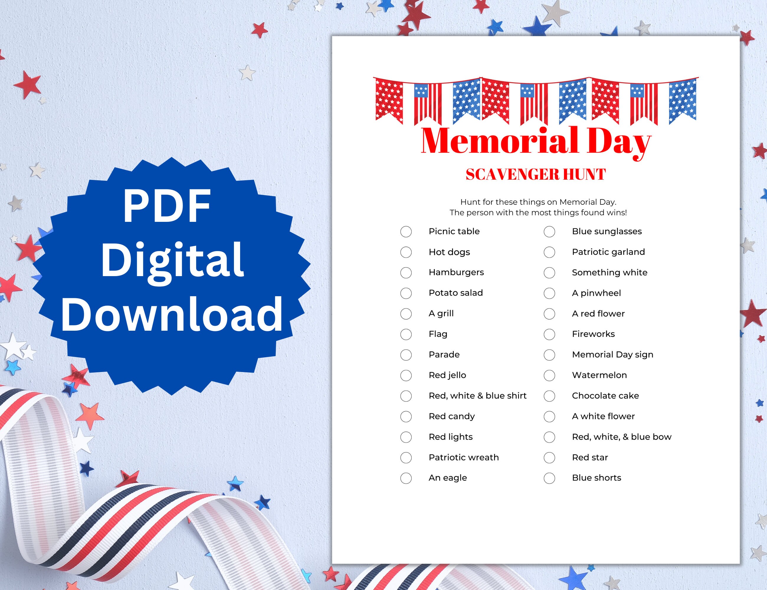 Memorial Day Scavenger Hunt for Kids and Adults, Treasure Hunt ...
