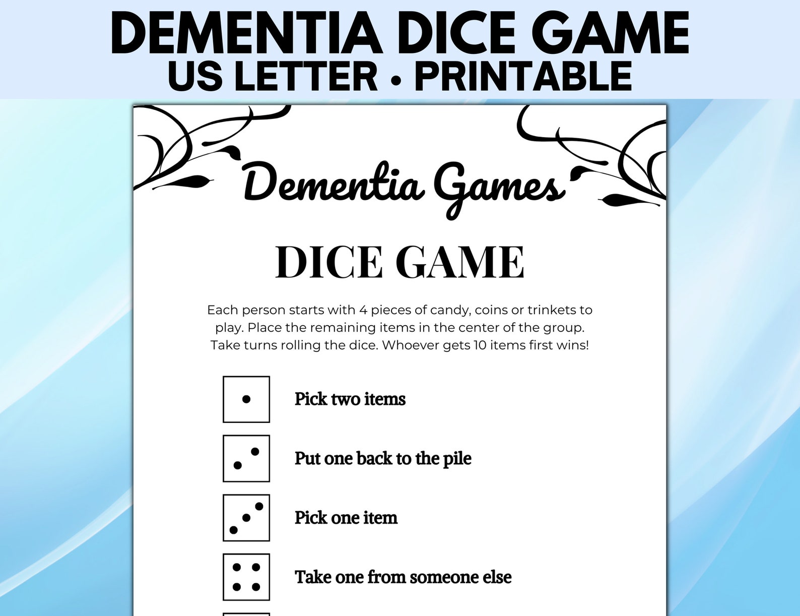 Dementia Dice Game, Candy Dice Game, Dice Game Printable, Ice Breaker ...