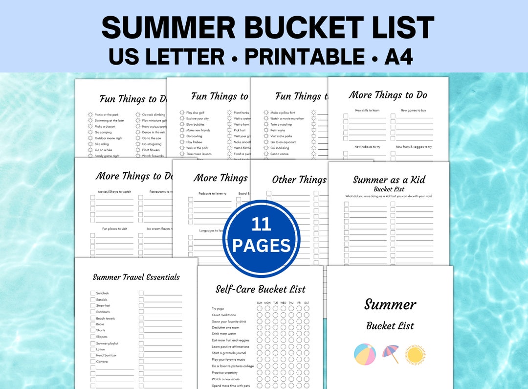 Summer Bucket List Printable for Kids, Summer Activities Checklist ...