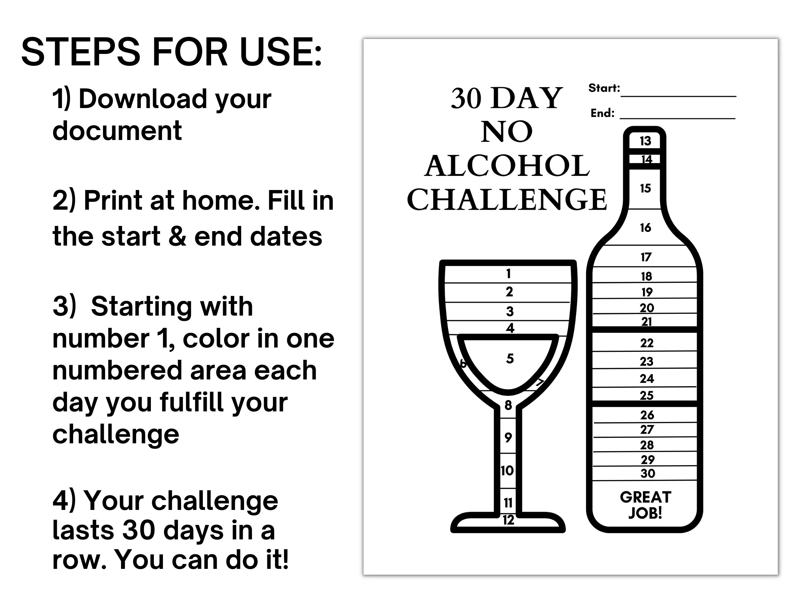 No Alcohol 30 Day Challenge, Self Care Challenge, Quit Alcohol, Monthly ...