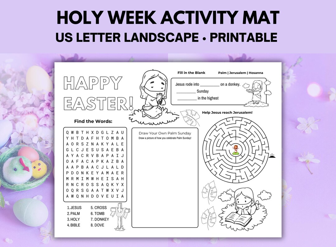 Holy Week Activity Placemat, Easter Kids Activity Mats, Palm Sunday ...