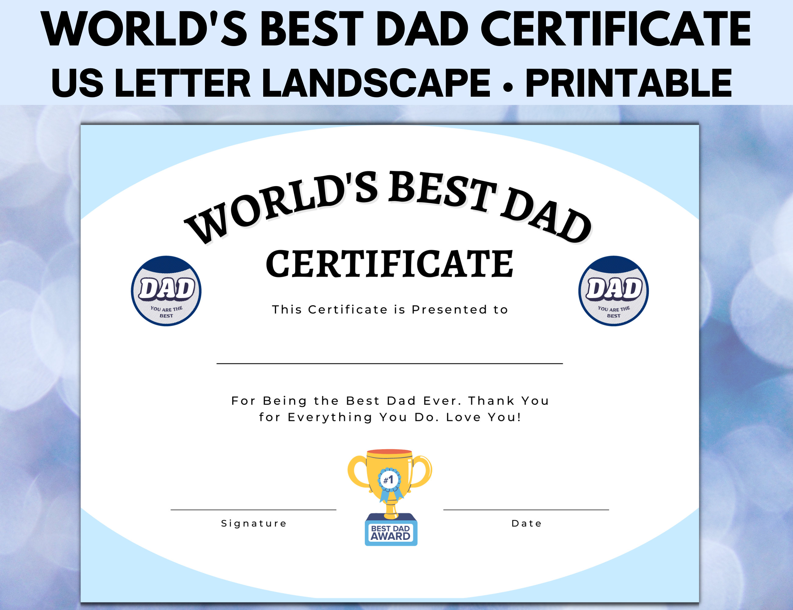 Best Dad Ever Certificate, Number One Dad and World's Best Dad Award ...