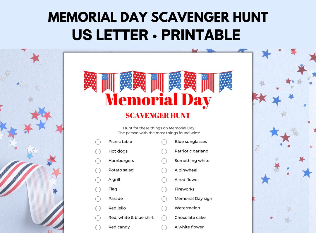 Memorial Day Scavenger Hunt for Kids and Adults, Treasure Hunt ...