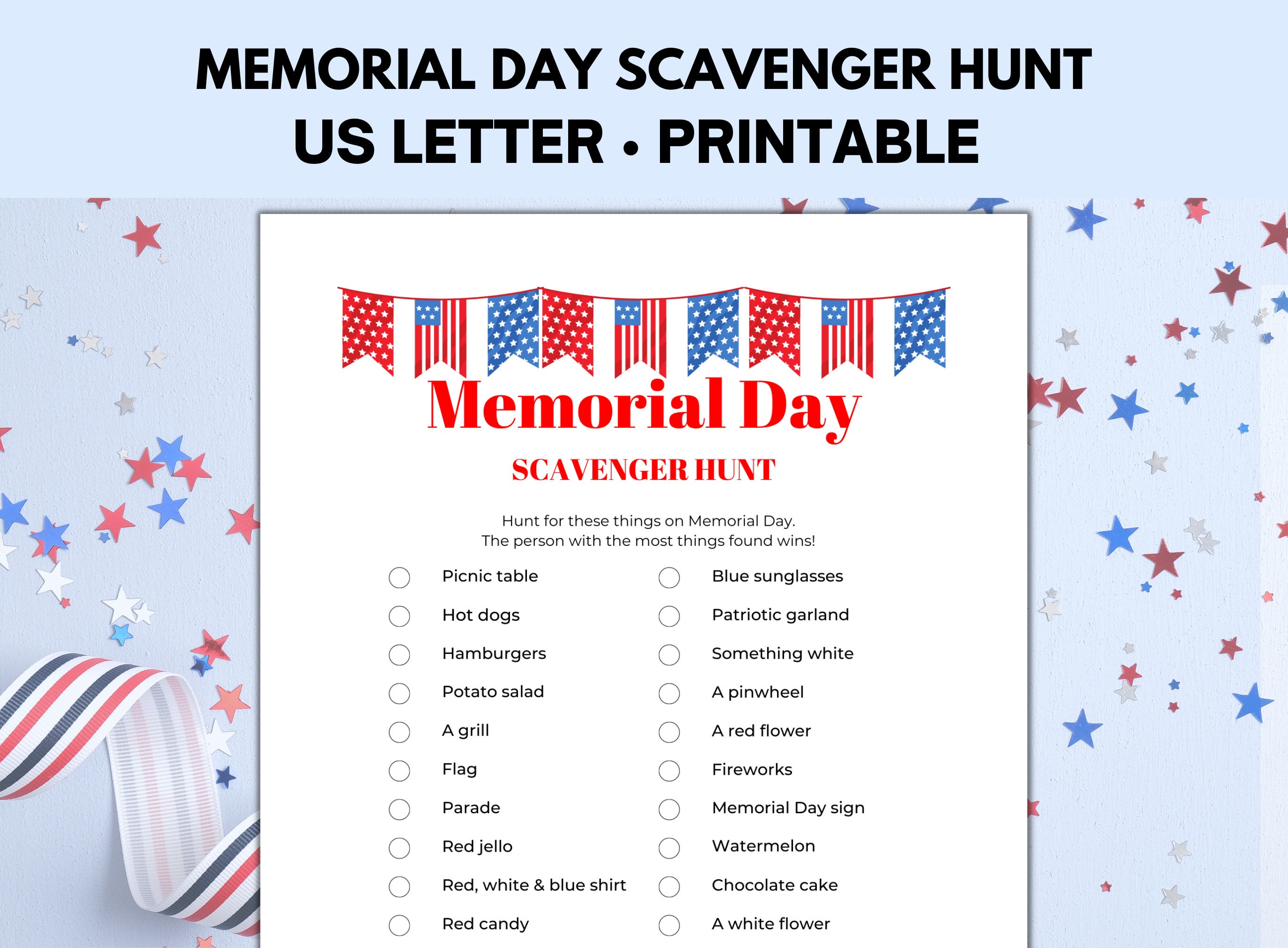 Memorial Day Scavenger Hunt for Kids and Adults, Treasure Hunt ...