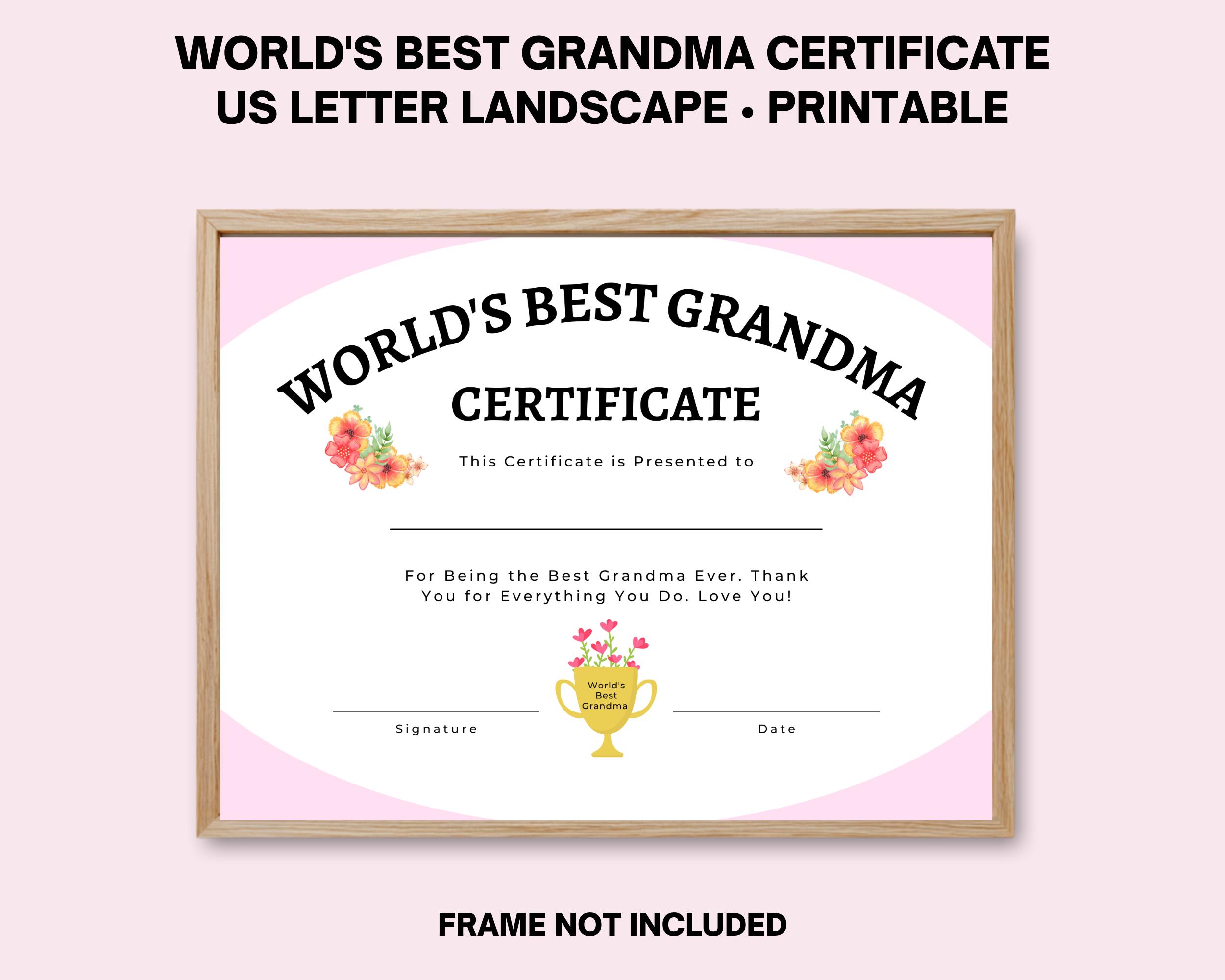 World's Best Grandma Certificate, Best Grandma Award, Grandmother ...