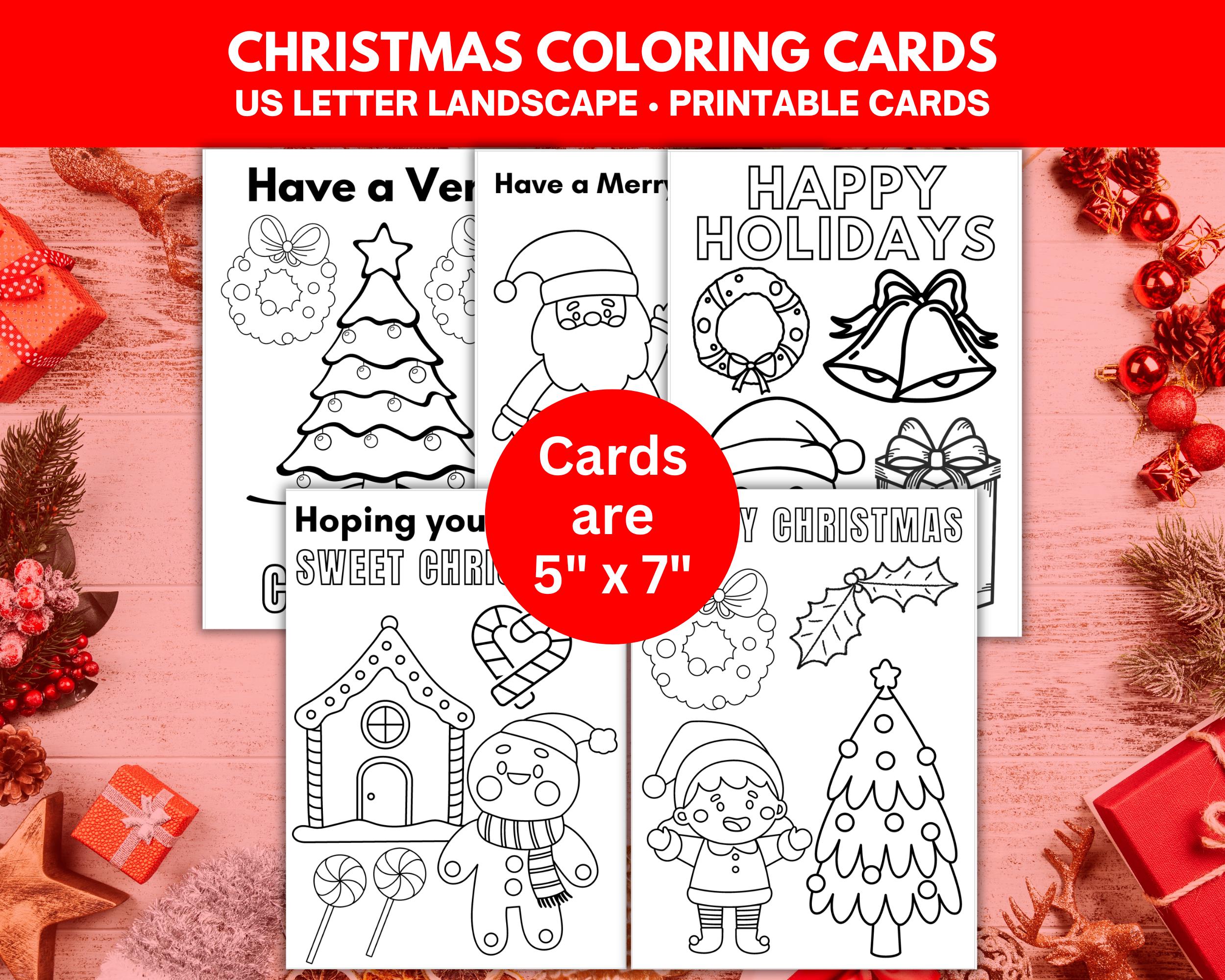 Christmas Coloring Cards for Kids Printable, Santa Coloring, Christmas ...