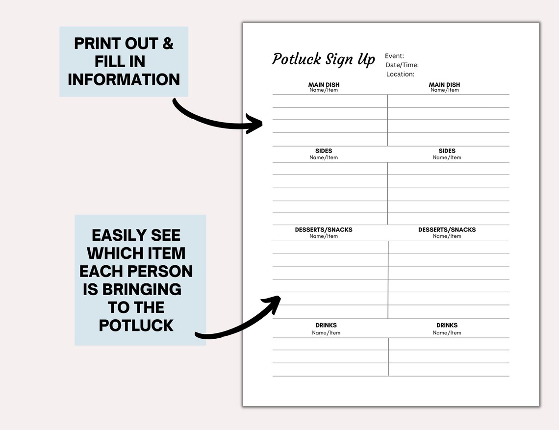 Potluck Sign up Sheet, Food Sign up Sheet - Etsy
