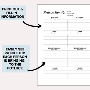 Potluck Sign up Sheet, Food Sign up Sheet - Etsy